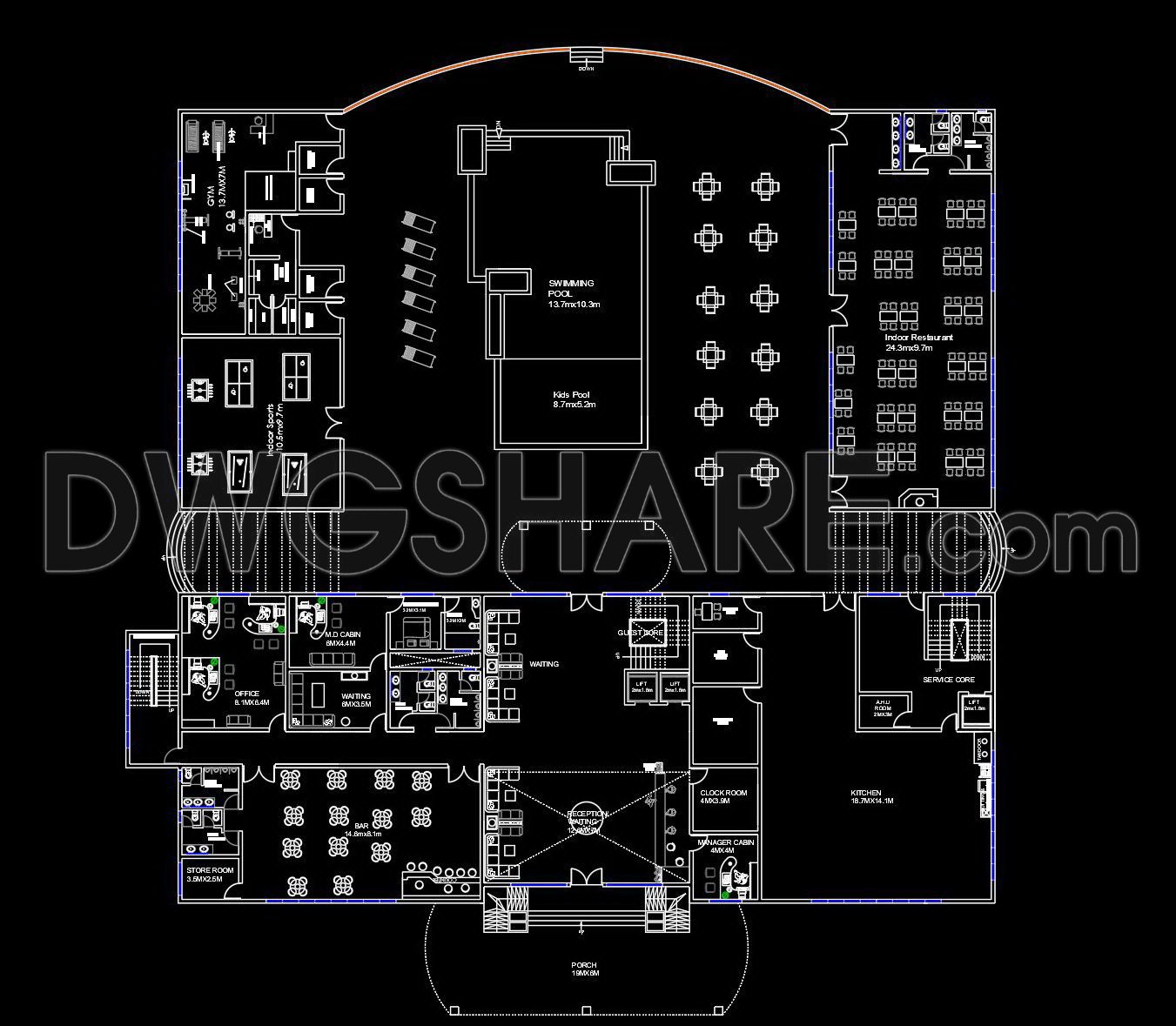 120. Download free CAD DWG floor plan of a 5-star hotel functional layout