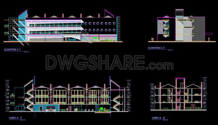 121. Free download of 3-story hotel design drawings in DWG format (2 ...