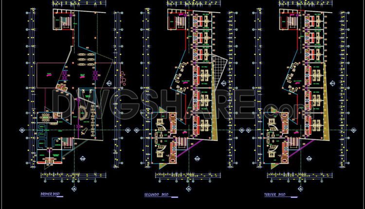 121. Free download of 3-story hotel design drawings in DWG format (1 ...