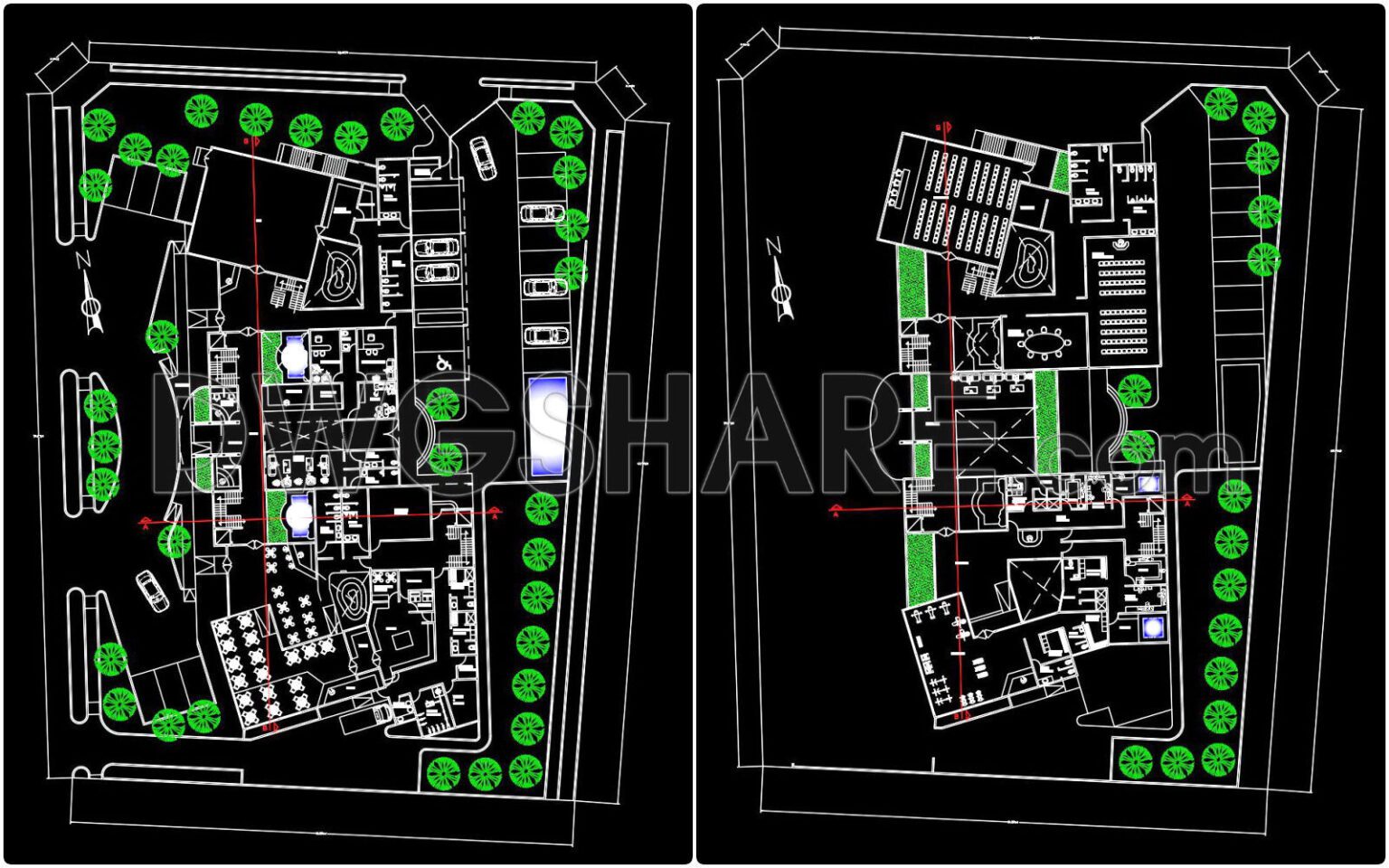 129. Free download CAD architectural layout of a 4-storey hotel building