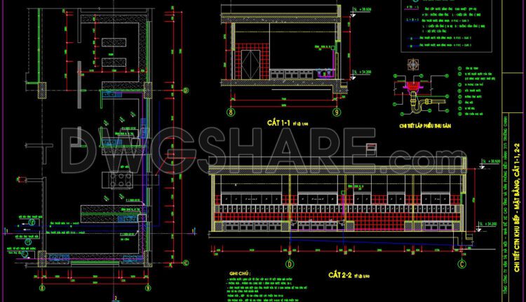 181. CAD Detail Drawing of Kitchen Area – Floor Plan & Section with ...