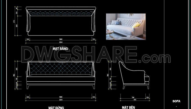 31. Free Download CAD Drawings of Luxury Sofa with Full Dimensions (1 ...