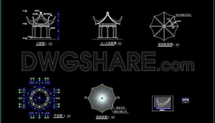 33. Download Free AutoCAD Drawings – Asian Style Hexagonal Pavilion (1 ...