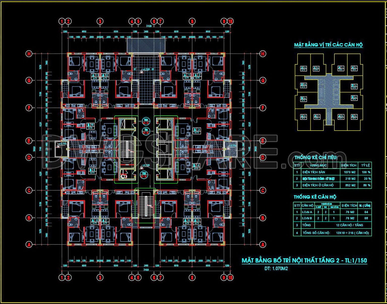 34. Free Download CAD Drawing – 20th Floor Plan of Mixed-Use Tower