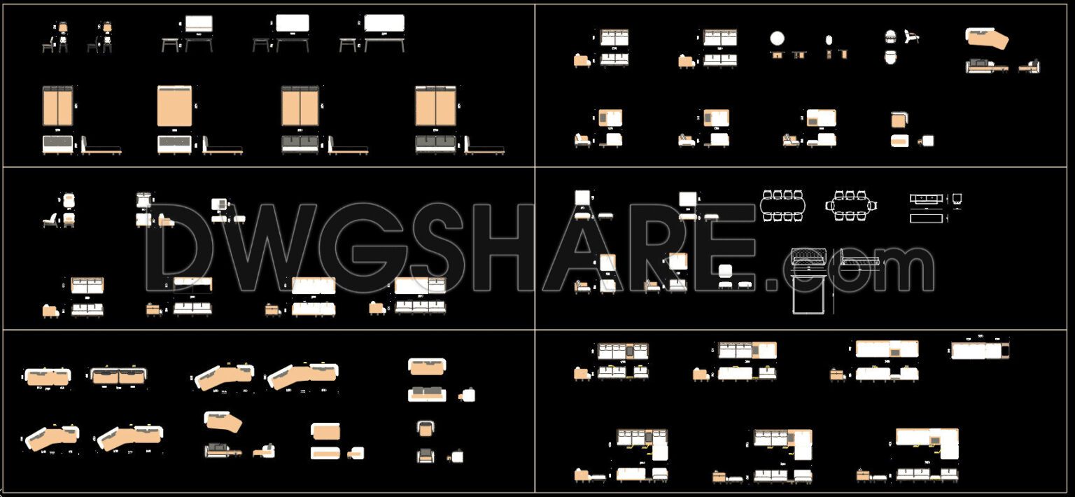 366. Free Download CAD Blocks of Tables, Sofas, and Beds