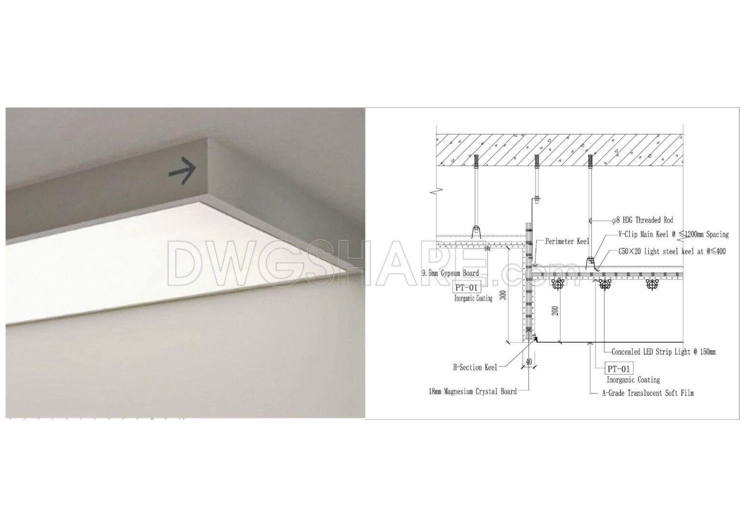564. Free Download Detailed CAD Section of Integrated Light Box Ceiling ...