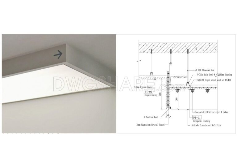 564. Free Download Detailed CAD Section of Integrated Light Box Ceiling ...