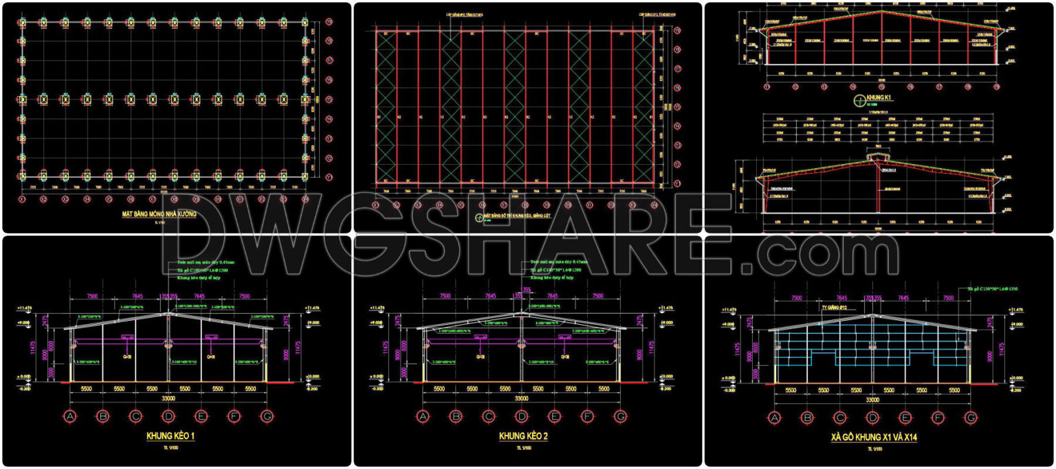 62. Free Download Factory Design CAD Drawings – Workshop Area 53m x 91m