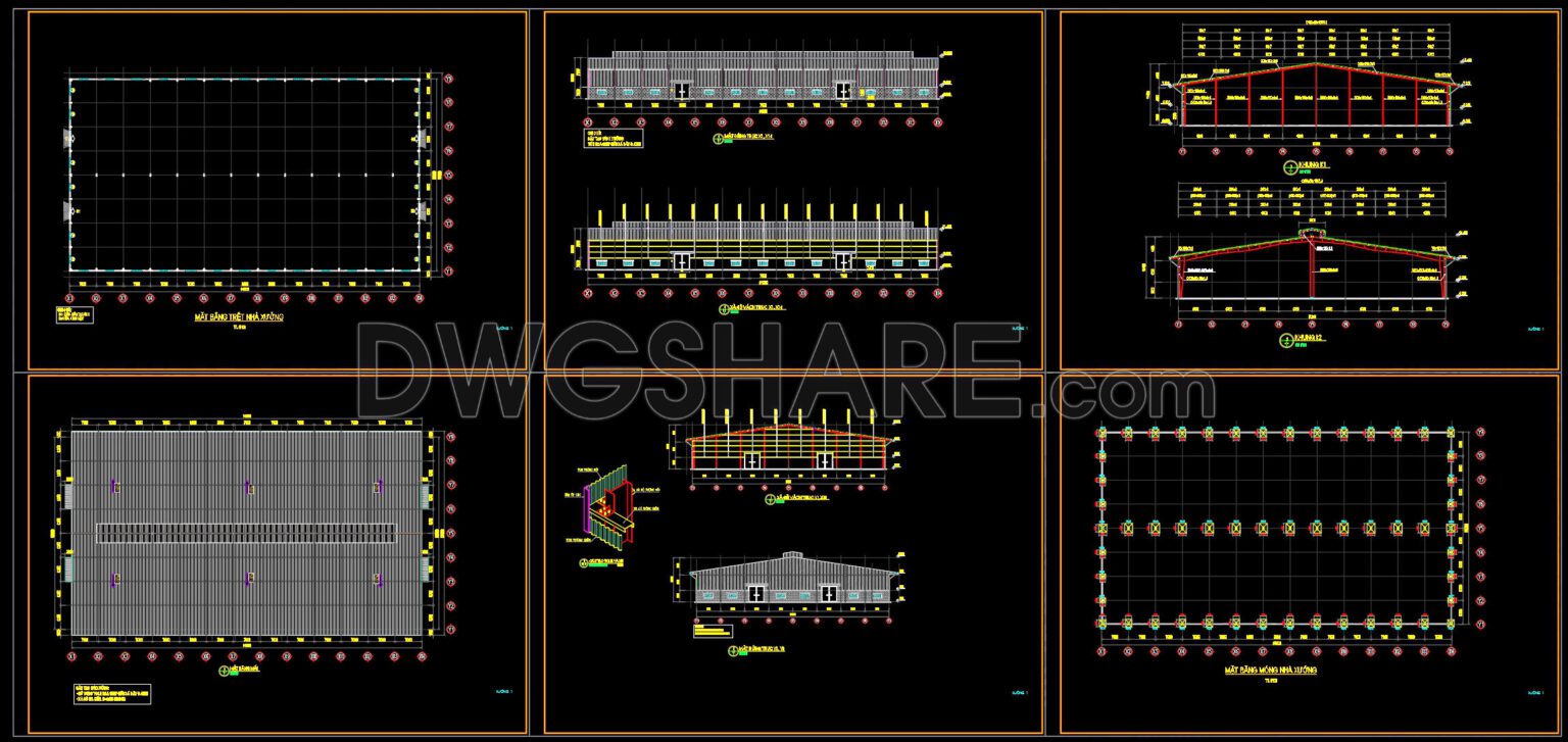 62. Free Download Factory Design CAD Drawings – Workshop Area 53m x 91m