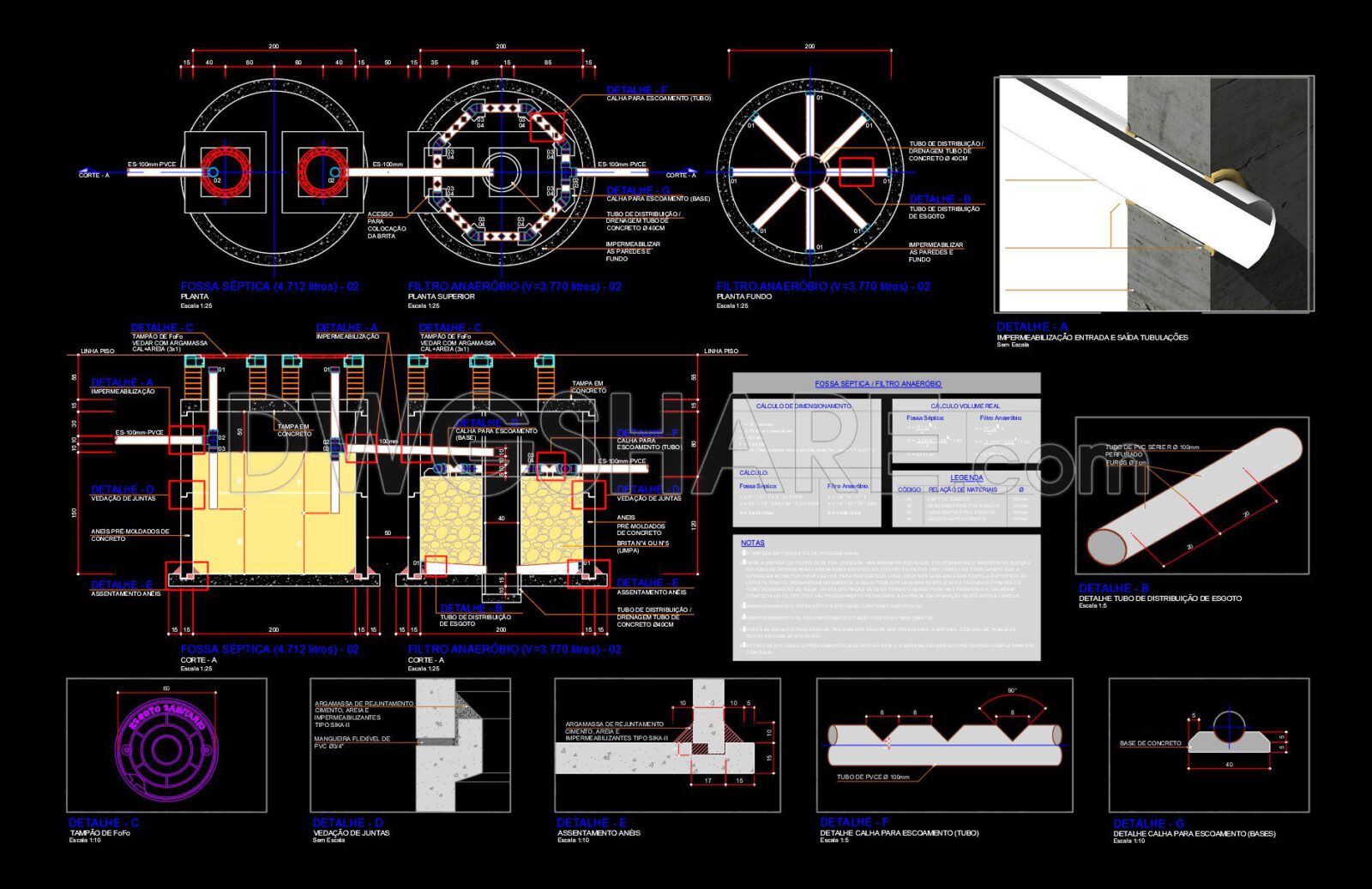 641. Detailed Technical Drawing of Septic Tank and Anaerobic Filter System