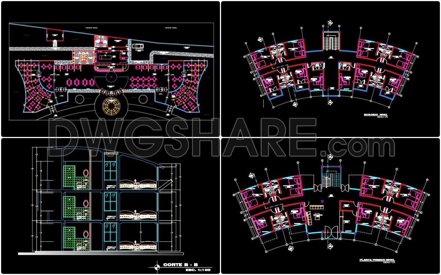 73. Download AutoCAD DWG drawings of a tourism and entertainment center