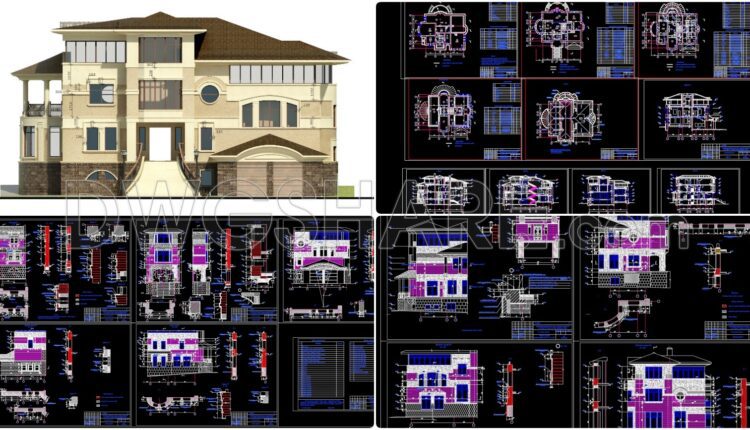 797. Free Download 3-story European-style Villa Architectural Cad ...