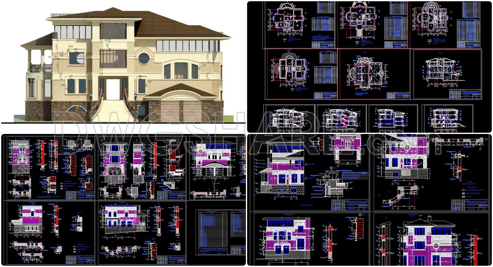 797. Free Download 3-Story European-Style Villa Architectural CAD ...