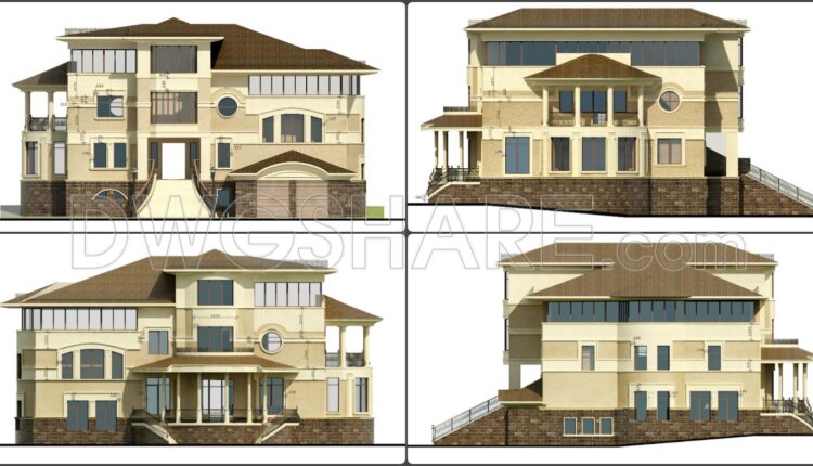 797. Free Download 3-story European-style Villa Architectural Cad ...