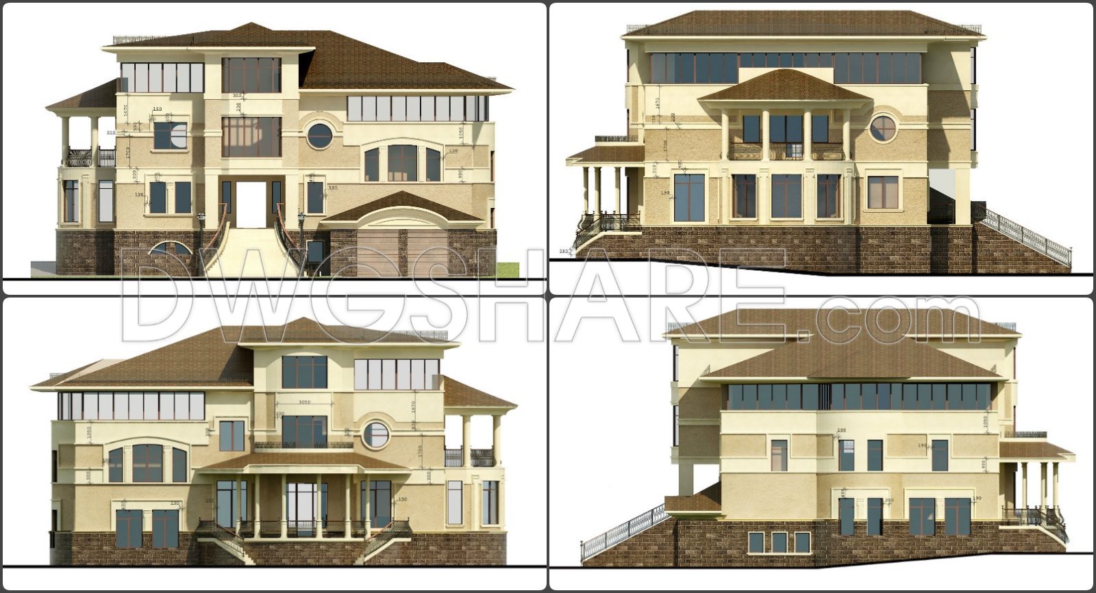 797. Free Download 3-Story European-Style Villa Architectural CAD ...