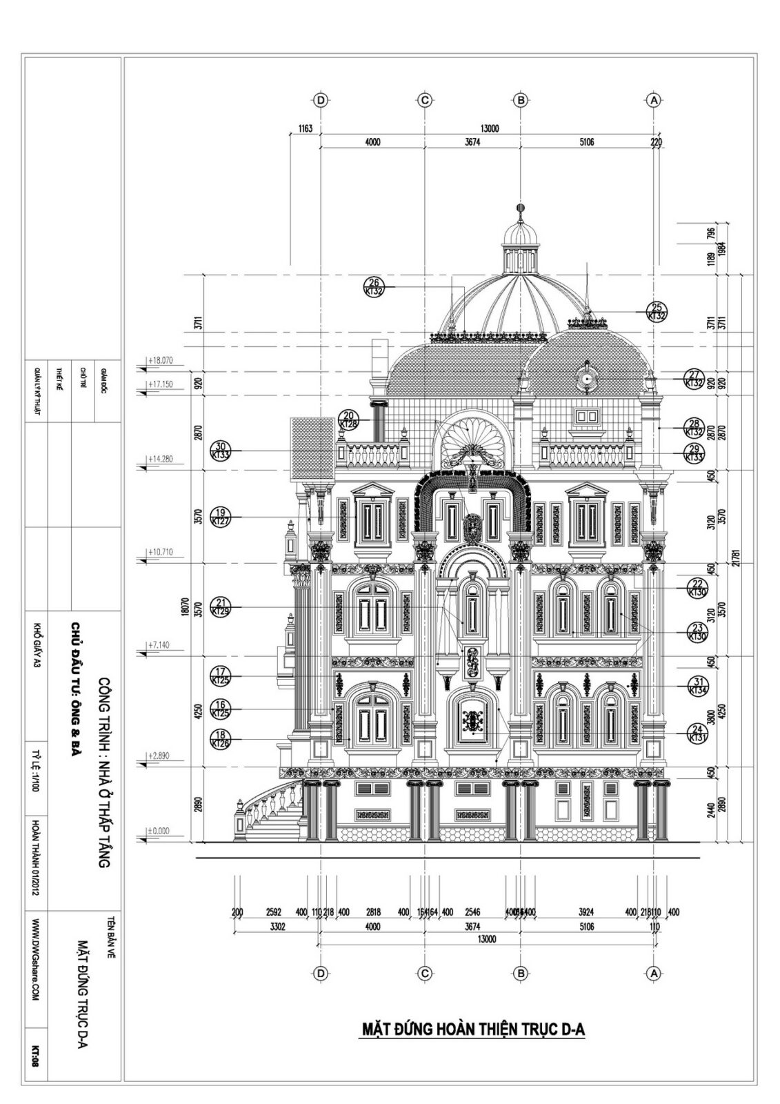799. Free Download Classic European 5-Story Villa Elevation CAD Drawing