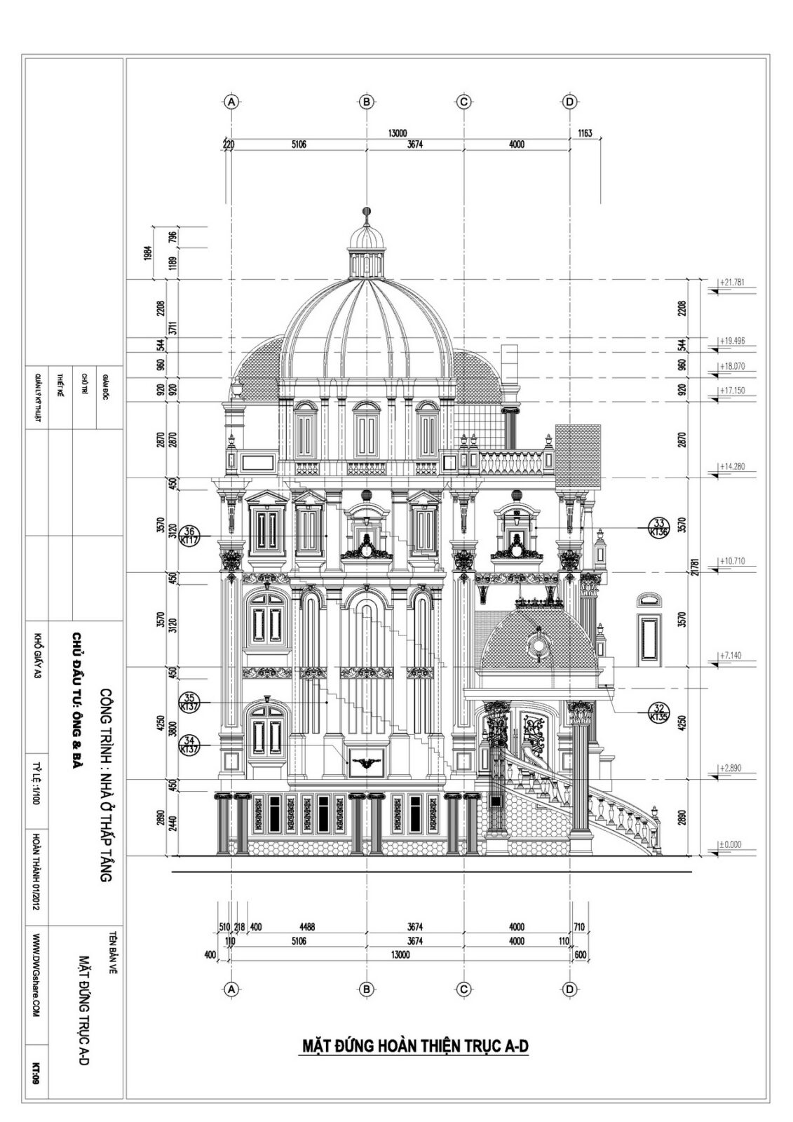 799. Free Download Classic European 5-Story Villa Elevation CAD Drawing