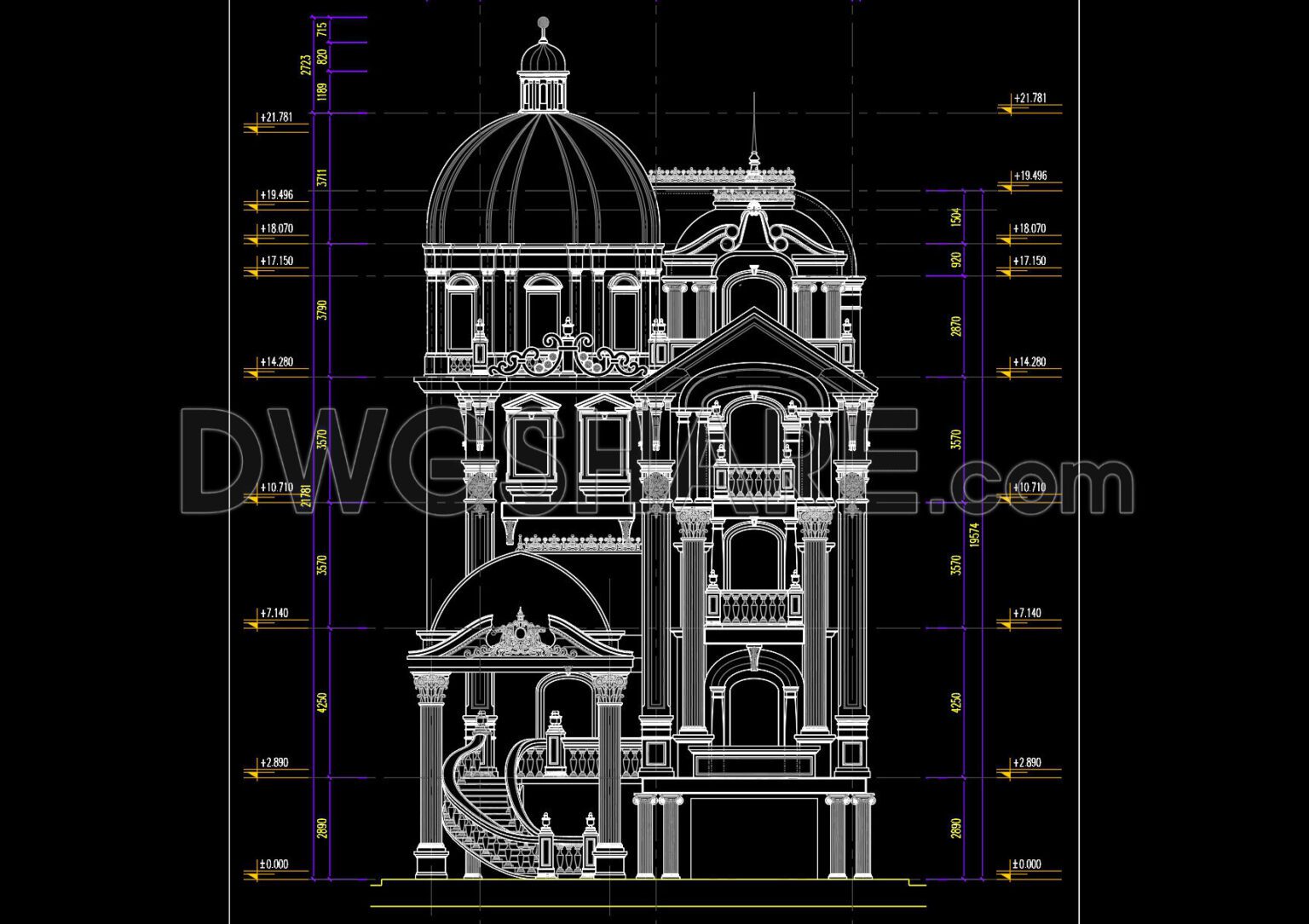 799. Free Download Classic European 5-Story Villa Elevation CAD Drawing