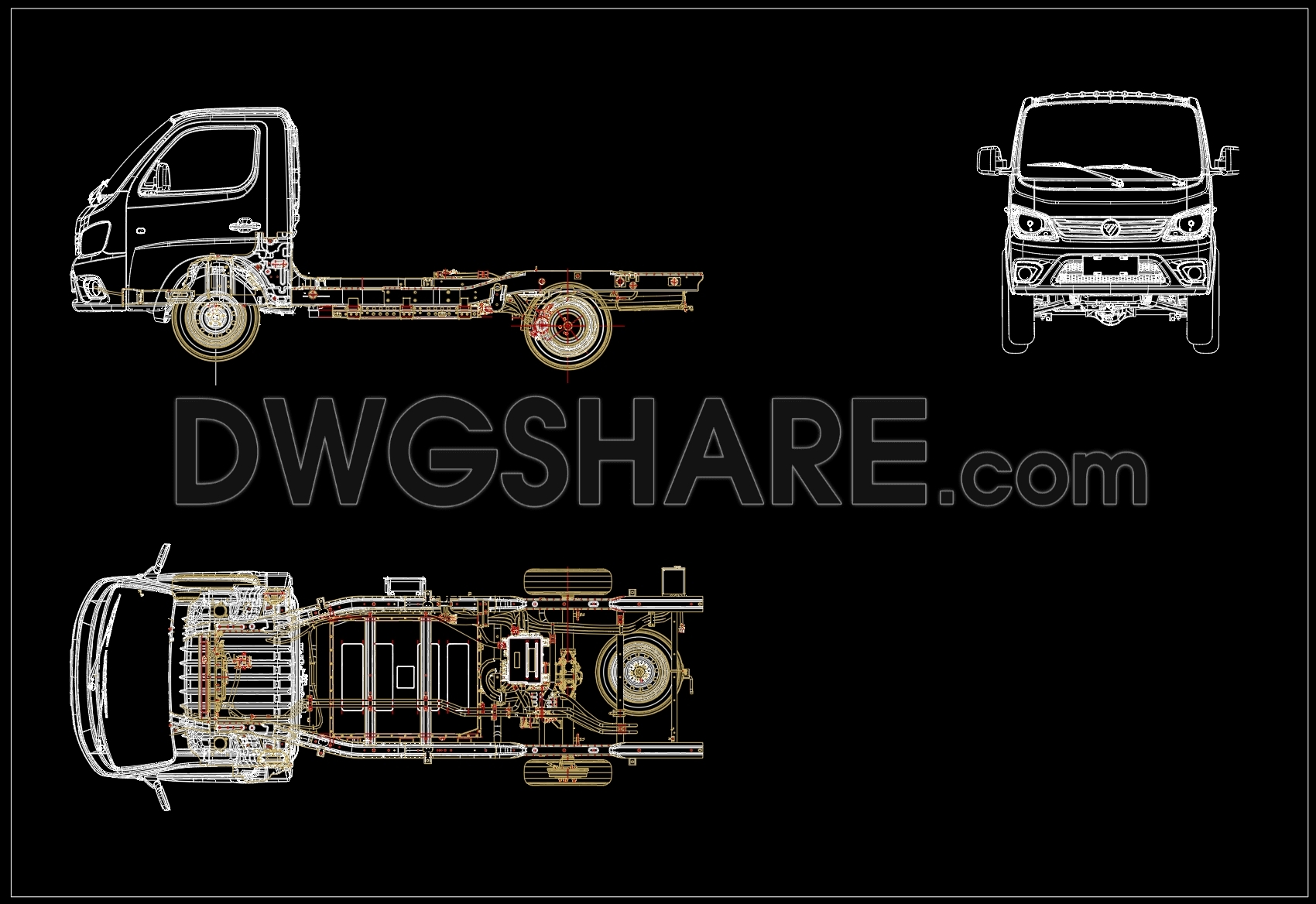 94. Detailed CAD Drawing of a Mini Truck – Front View, Side View, and ...