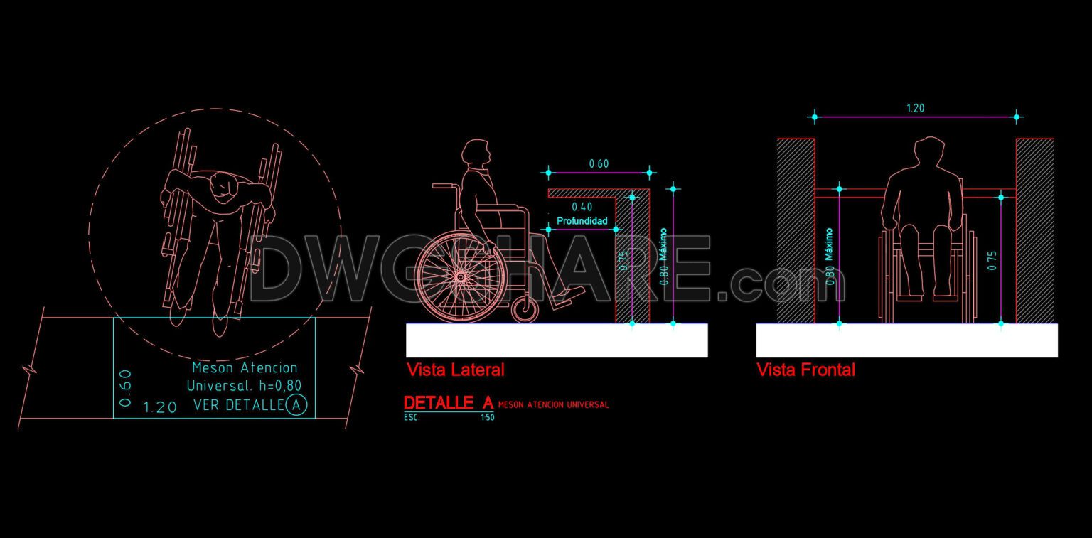 109. Free Download – Detail of a Table for the Disabled (DWG CAD Drawing)