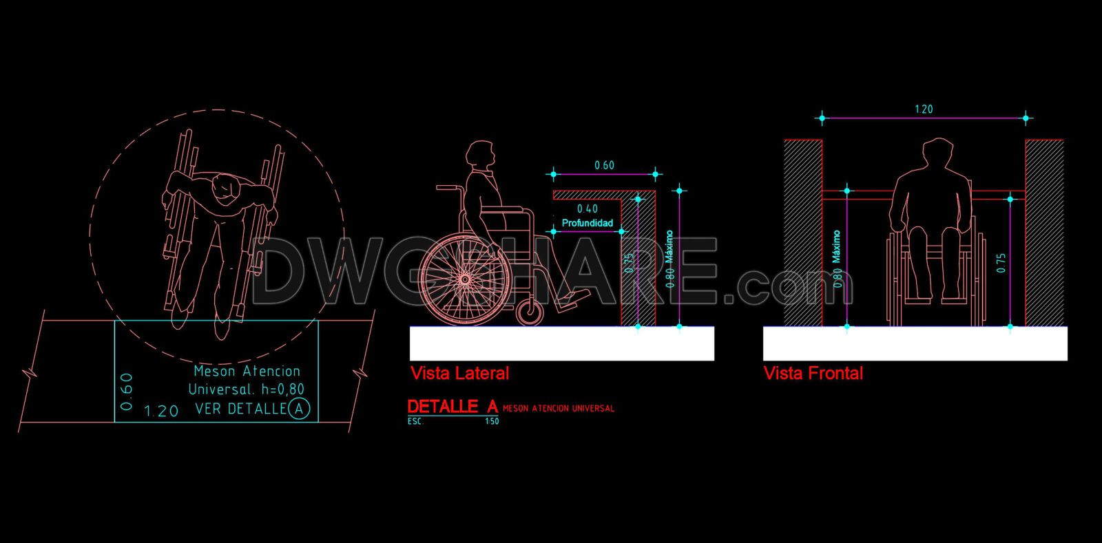 109. Free Download – Detail of a Table for the Disabled (DWG CAD Drawing)