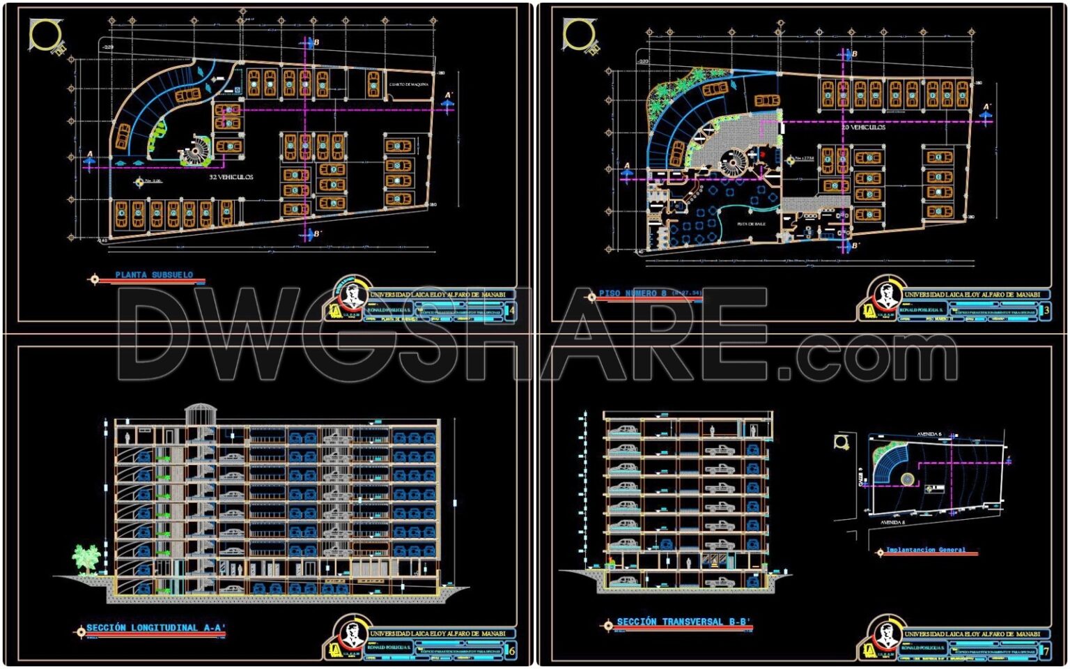15. Free download multi-story parking building architectural drawing DWG