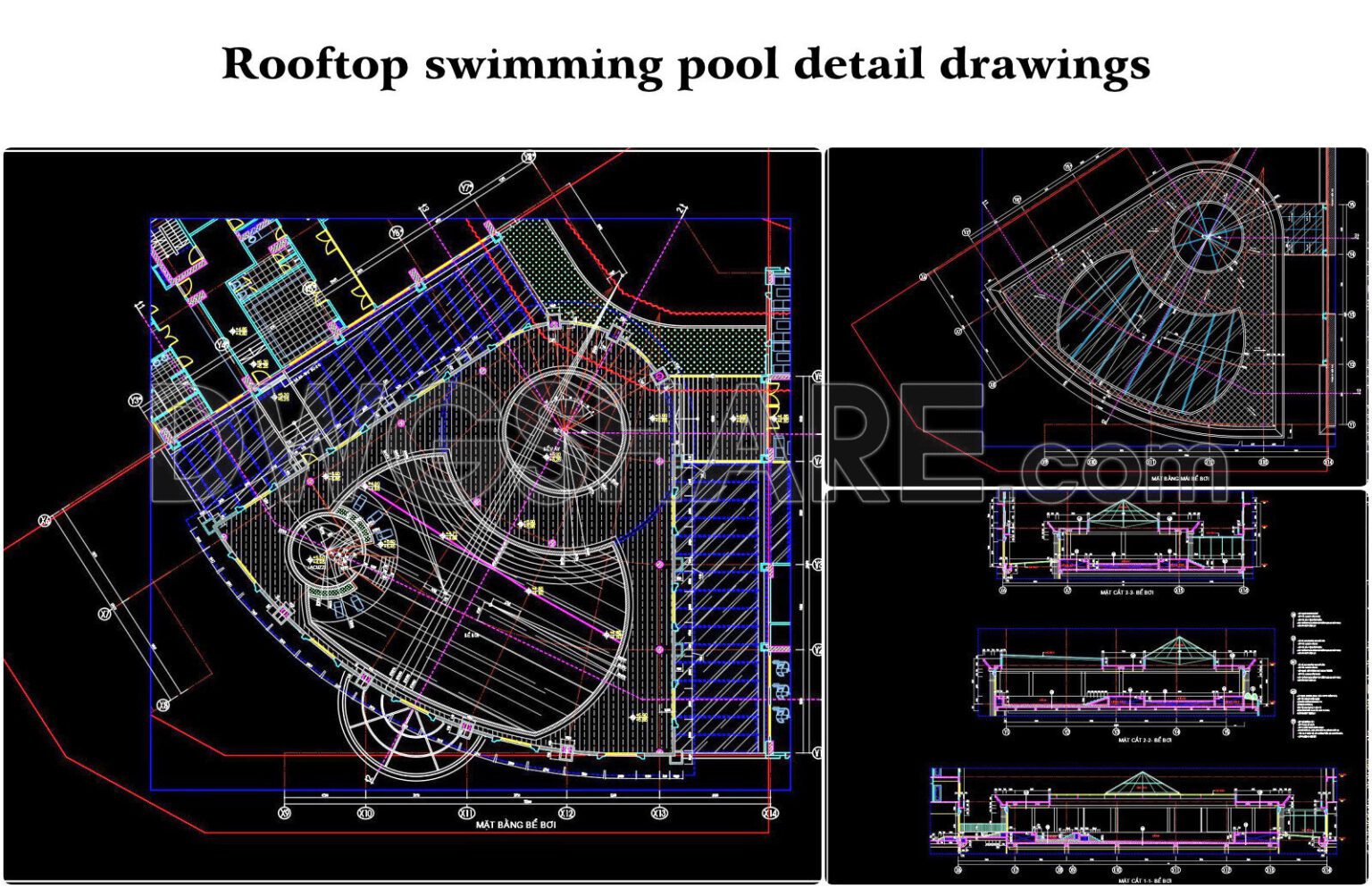 21. Architectural Building Swimming Pool Detailed CAD Drawing Free
