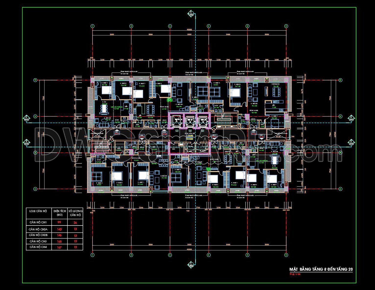 43. Free Download Cad Drawing Of Floor Plan (8th–20th Floors) – High ...