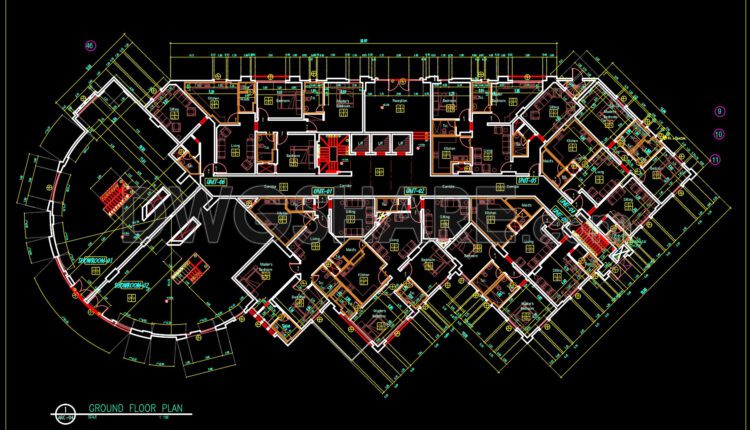 44. Free Download – Ground Floor Architectural Cad Plan Of High-rise ...