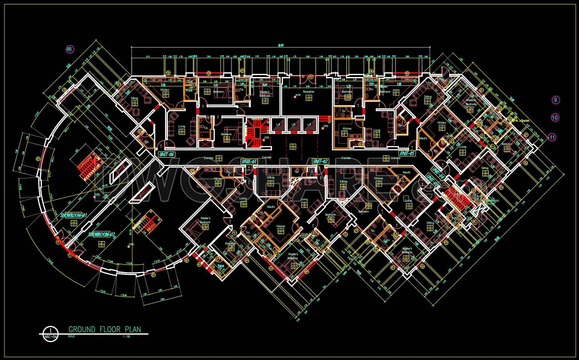 44. Free Download – Ground Floor Architectural CAD Plan of High-Rise ...