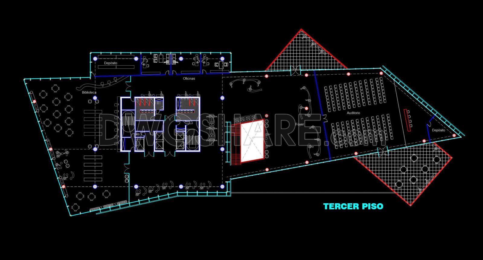 45. Free Download CAD Floor Plan – Modern Library, Office, and ...
