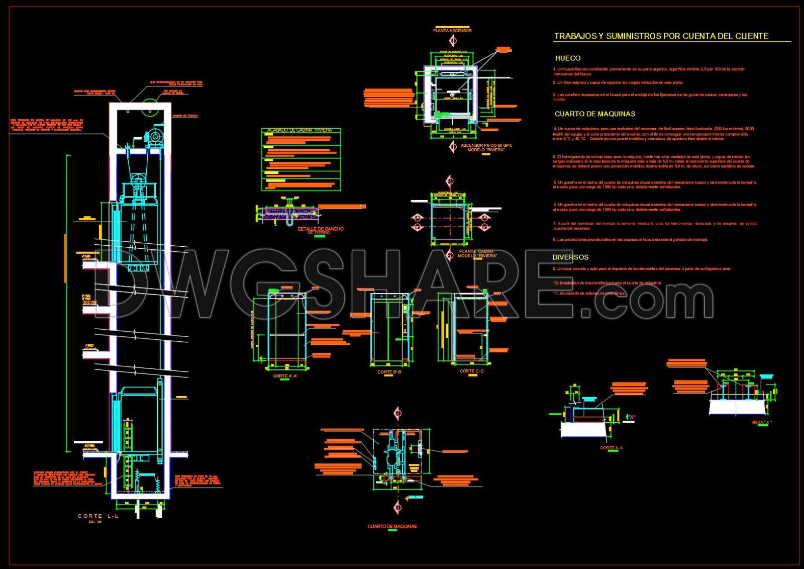 463. Free CAD Template Elevator Elevation and Section Plans (DWG)