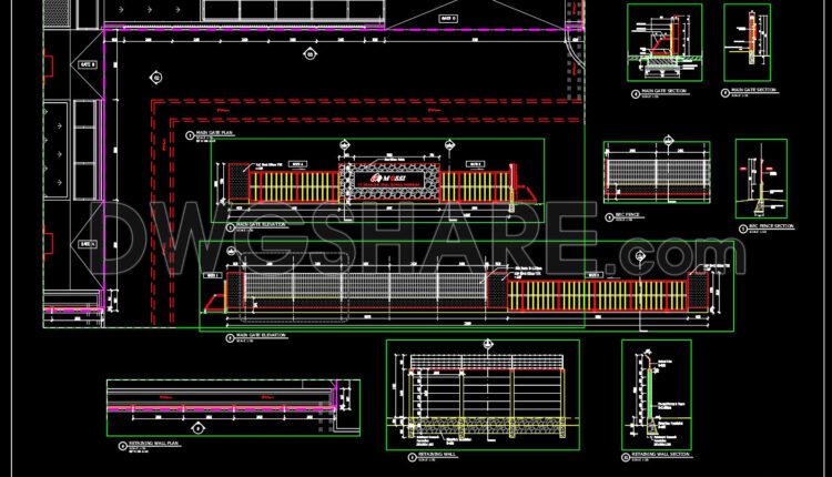 650. Fence Elevation & Section Detail CAD Drawings – DWG Template for ...