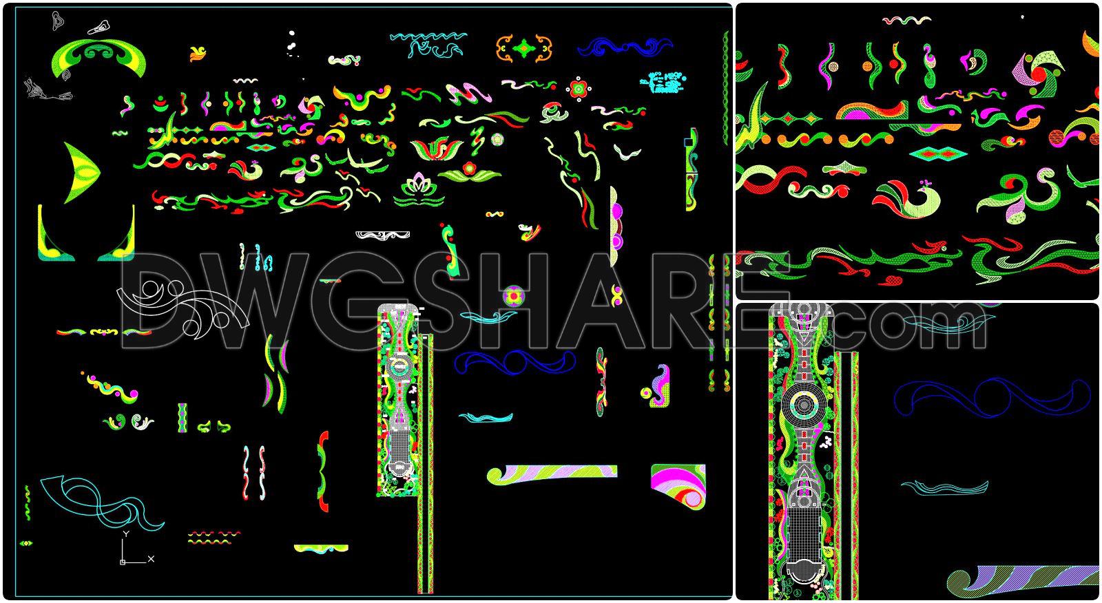 168. Decorative Landscape Ornament Details – Curved Pattern CAD Library