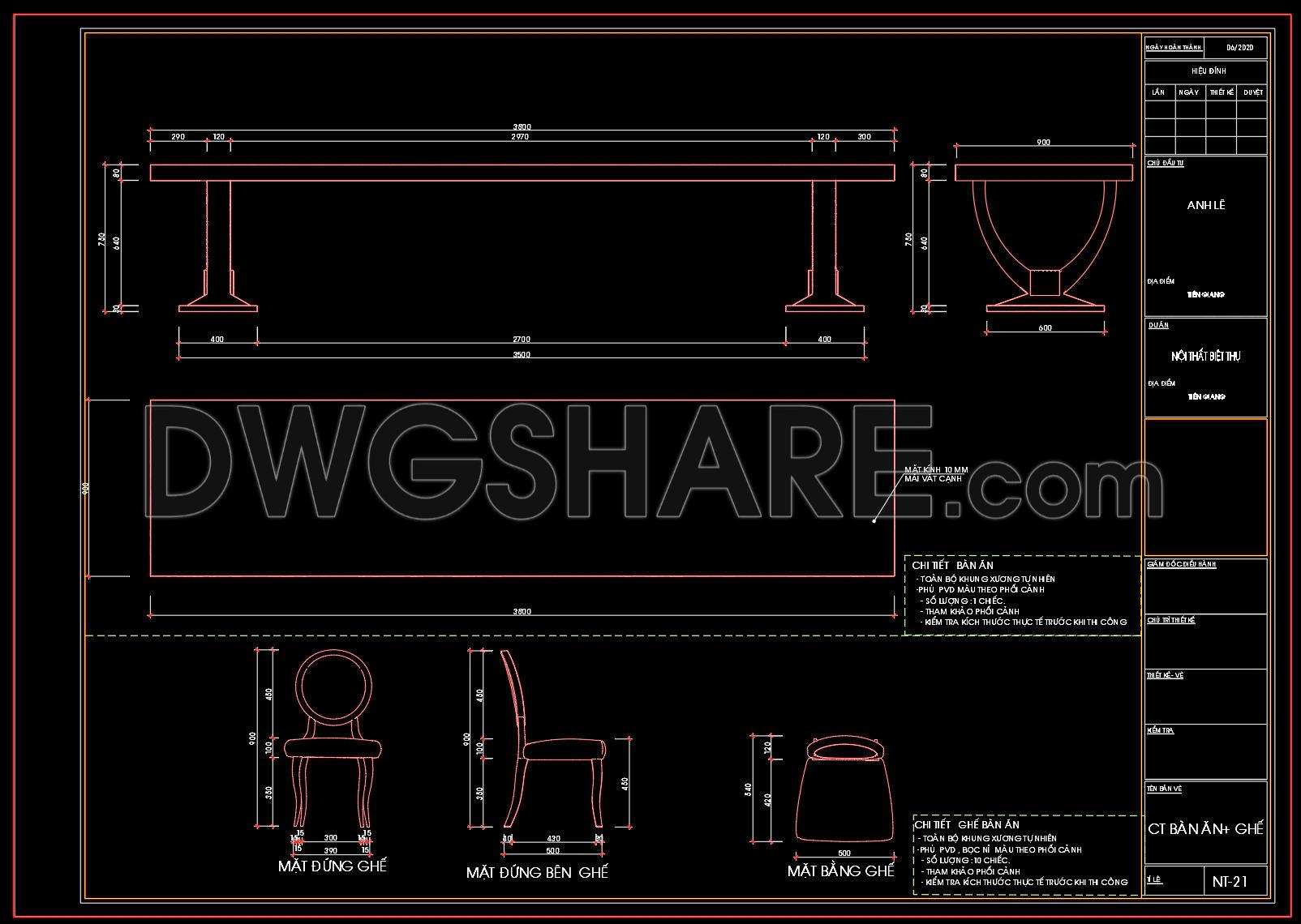 189. Free Download – Dining Table and Chair CAD Drawings with Detailed ...