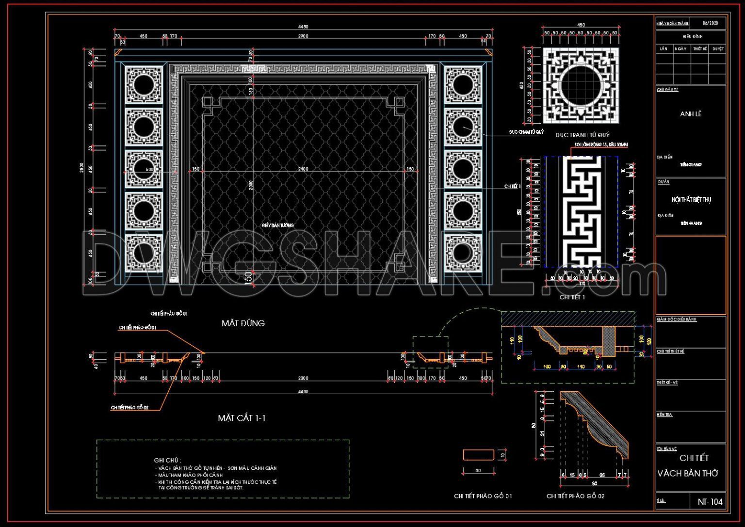 246. Download miễn phí bản vẽ CAD Chi tiết vách bàn thờ gỗ tự nhiên