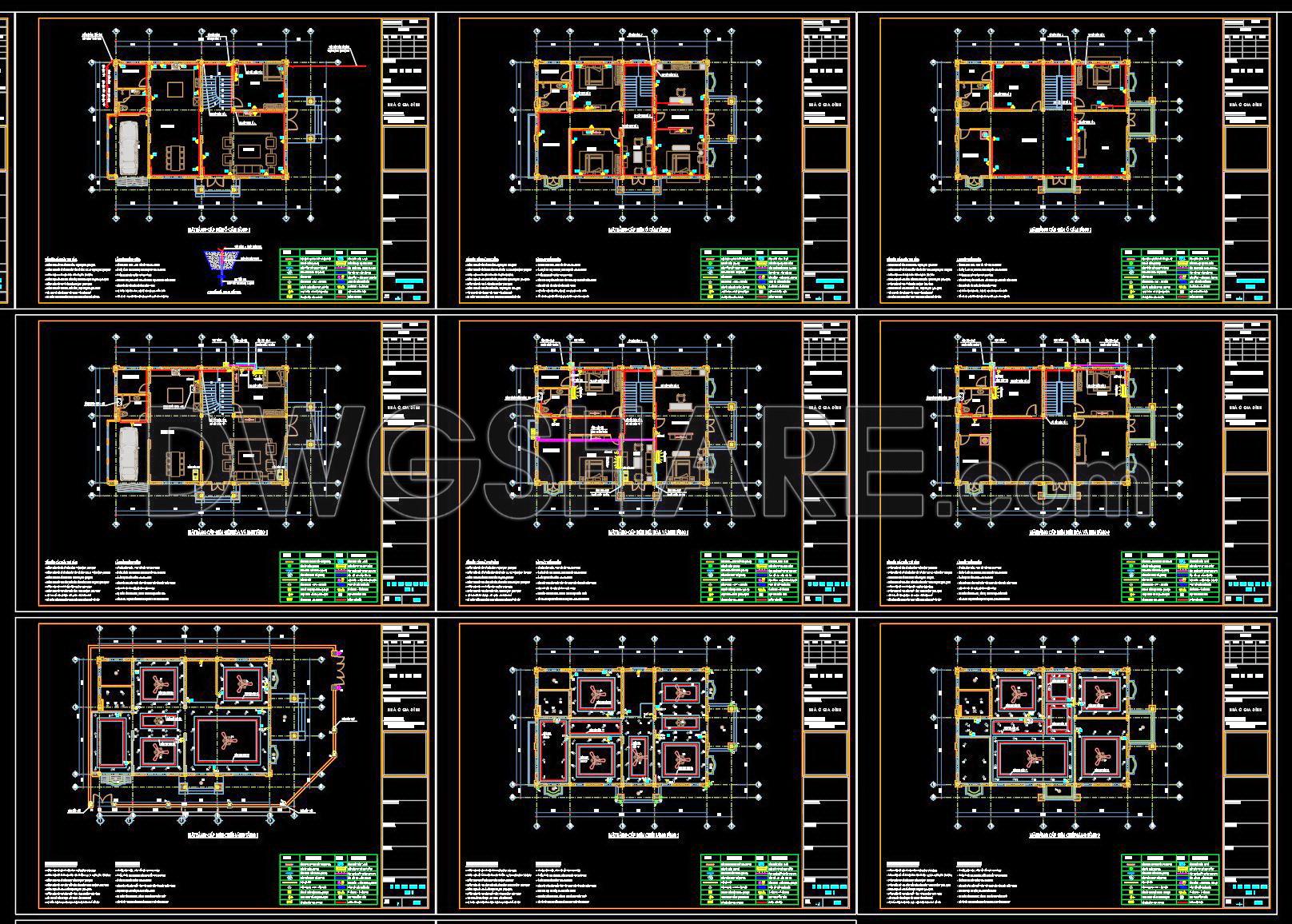 309. CAD drawings for detailed electrical designs for a 3-story townhouse