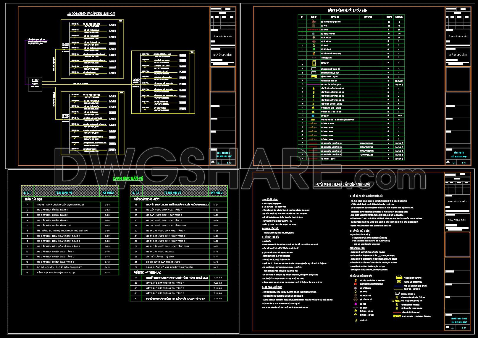 309. CAD drawings for detailed electrical designs for a 3-story townhouse