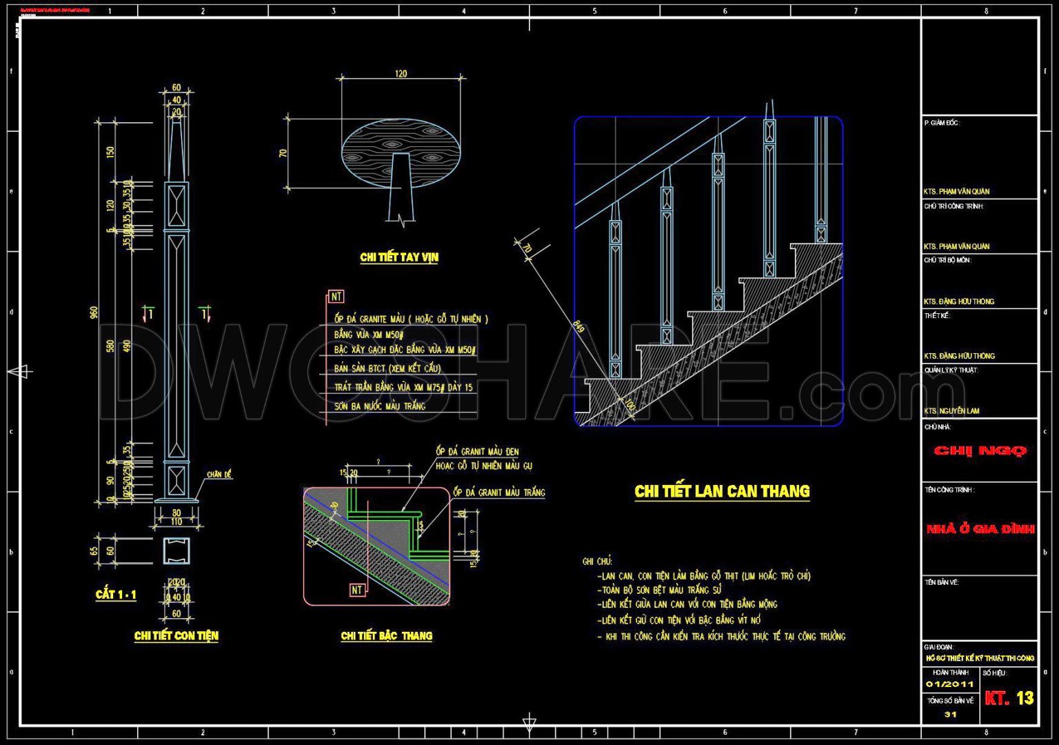361. Free CAD Drawings of Wooden Stairs and Railing Construction Details