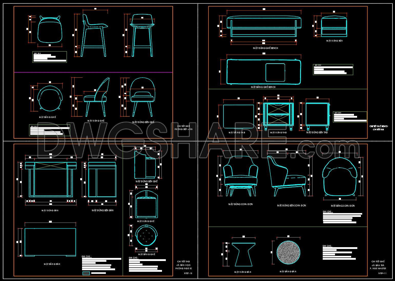 372. Free Download – Furniture CAD Drawings Chairs, Tables, Sofas ...