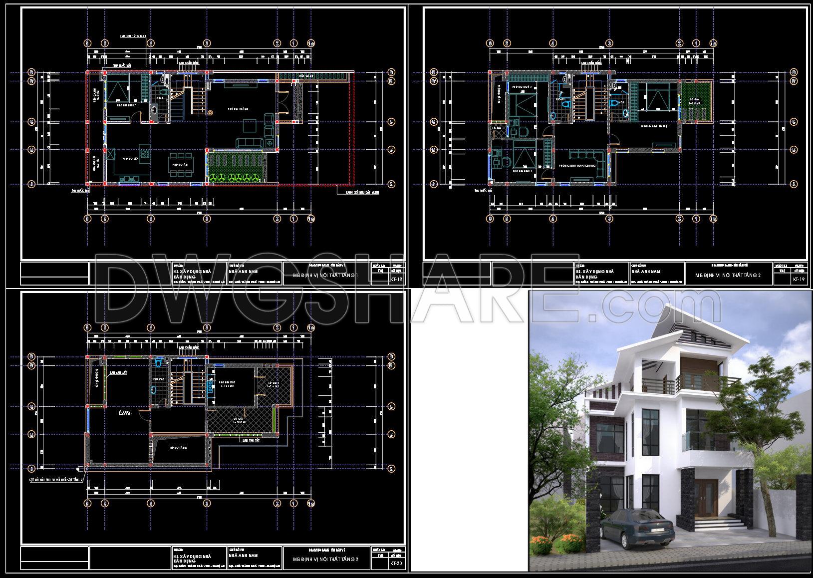 432. Free Download – Floor Plan Layout Drawings for 3‑Story Family House