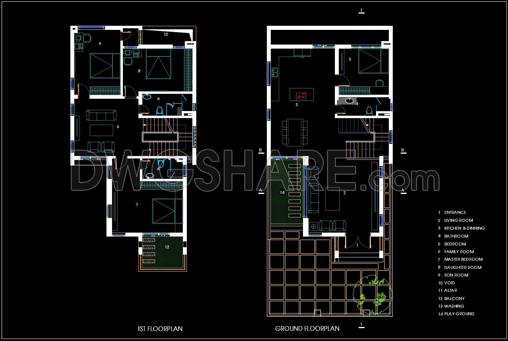 433. Free CAD Drawings – Two‑Story Family Home, 360 Square Meters