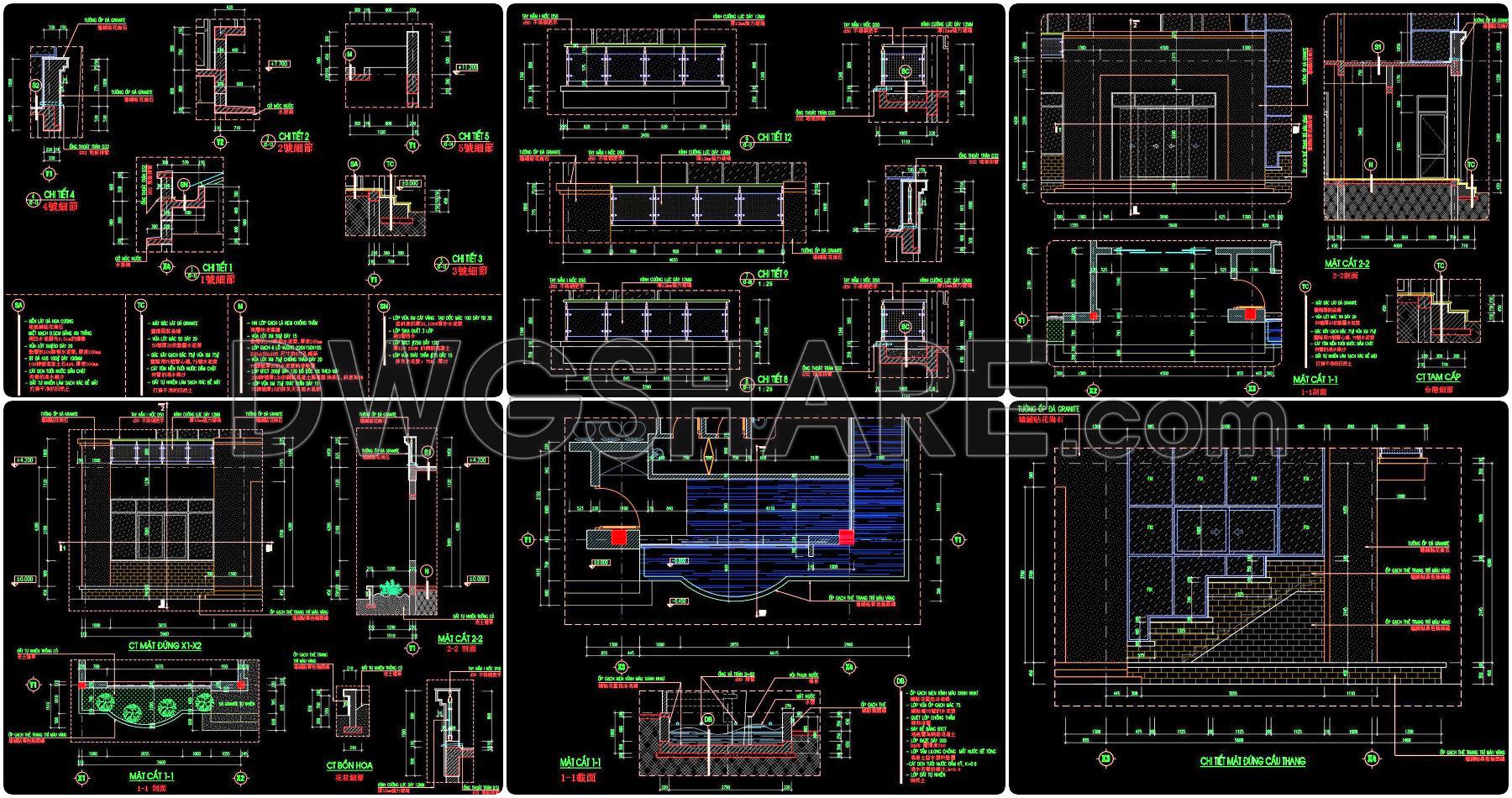 446. Detailed architectural CAD drawings of the balcony, staircase ...