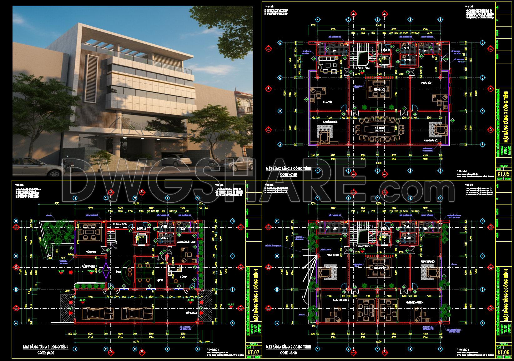 98. Architectural Floor Plans of a 3-Story Office Building – Free ...