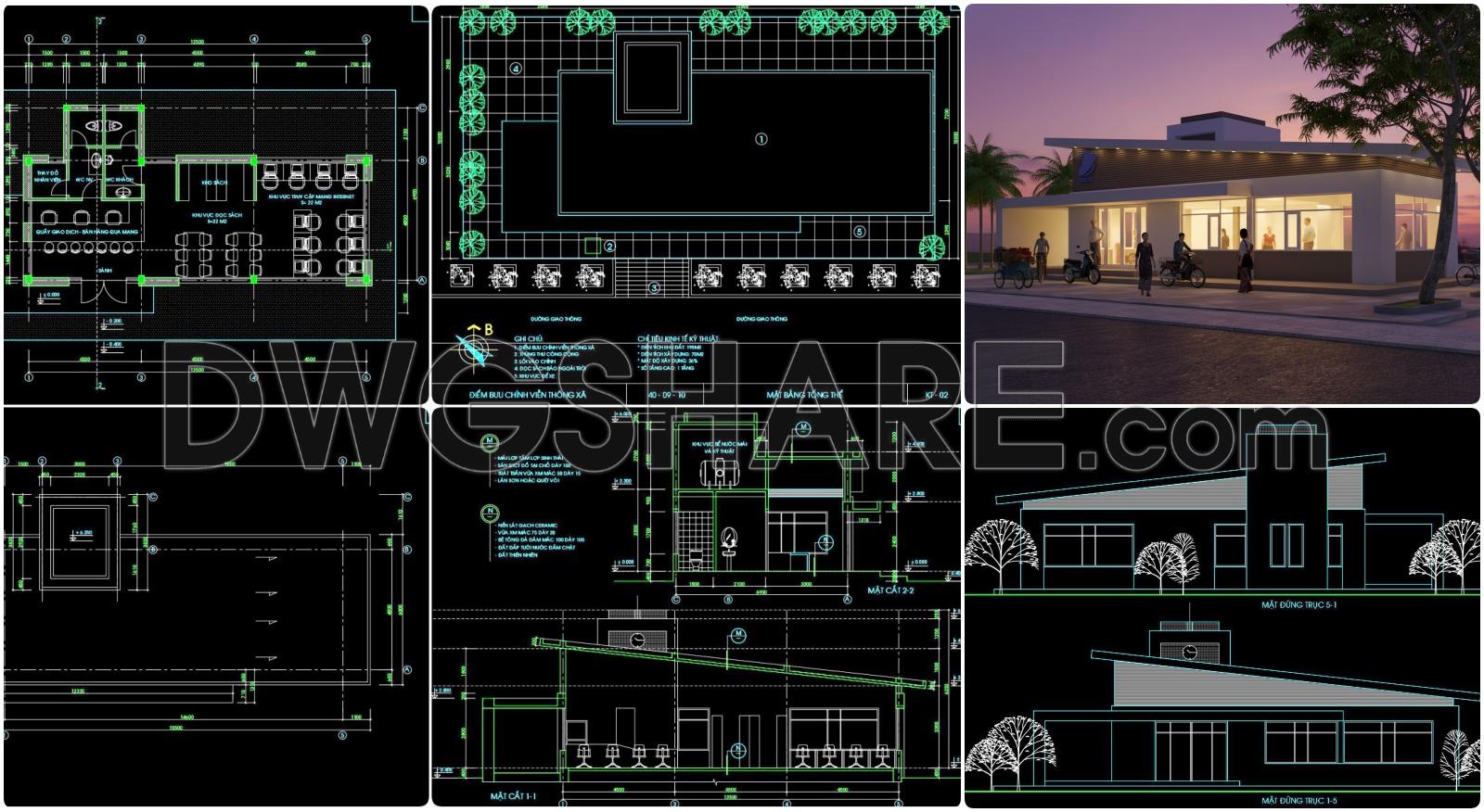 04. CAD drawings for the design of a commune central post office with a ...