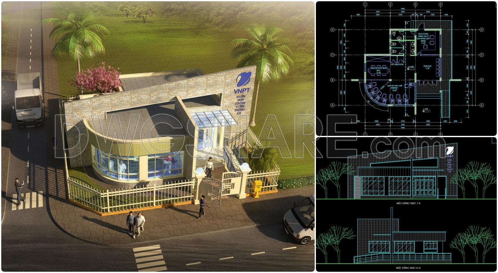 05. CAD drawings for the design of a commune central post office with a ...