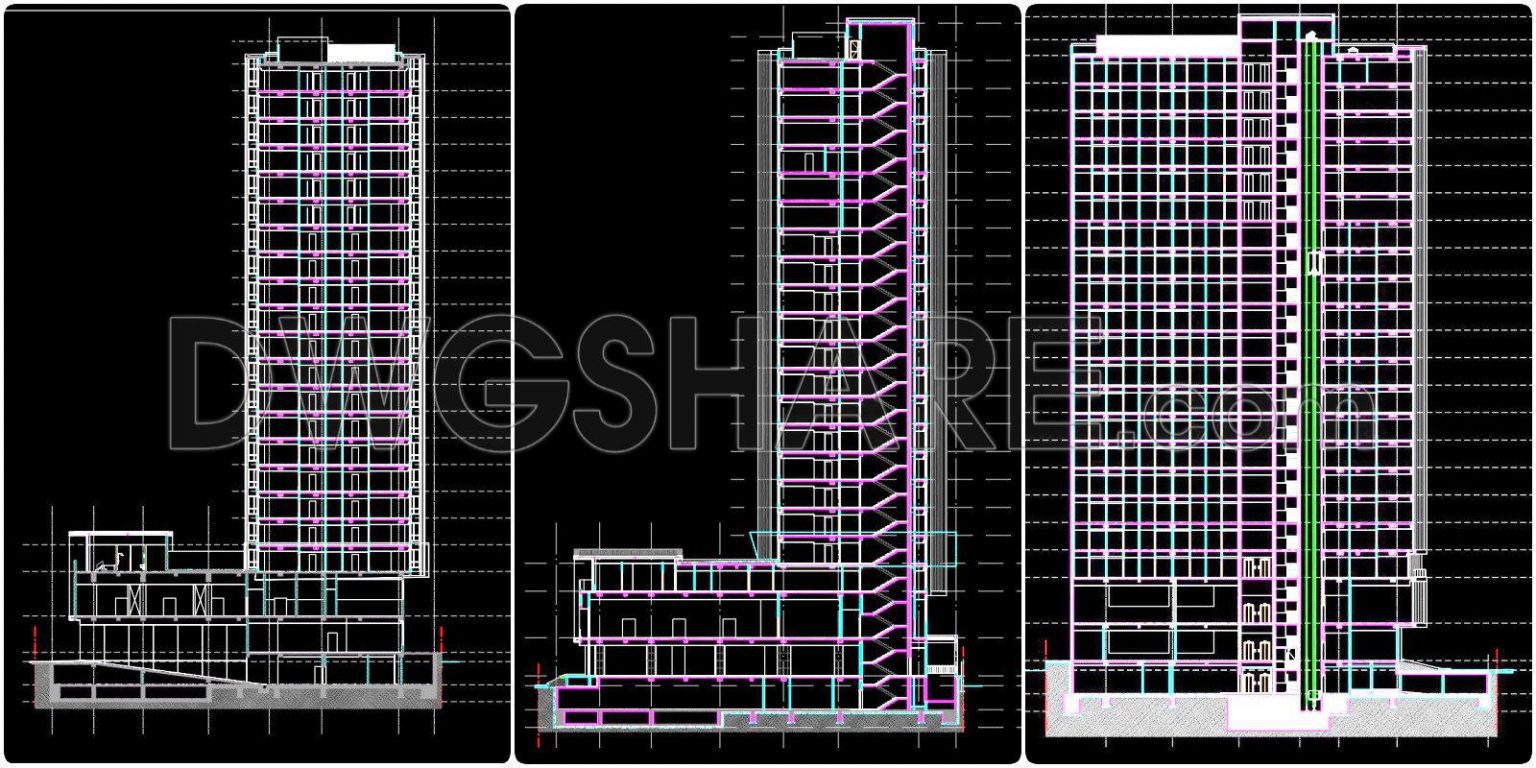 162. Free Download – Cross-Section Drawing of a 27-Storey Hotel Building