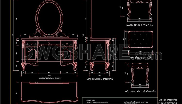126. Free Download – Dressing Table CAD Shop Drawing for Bedroom (1 ...