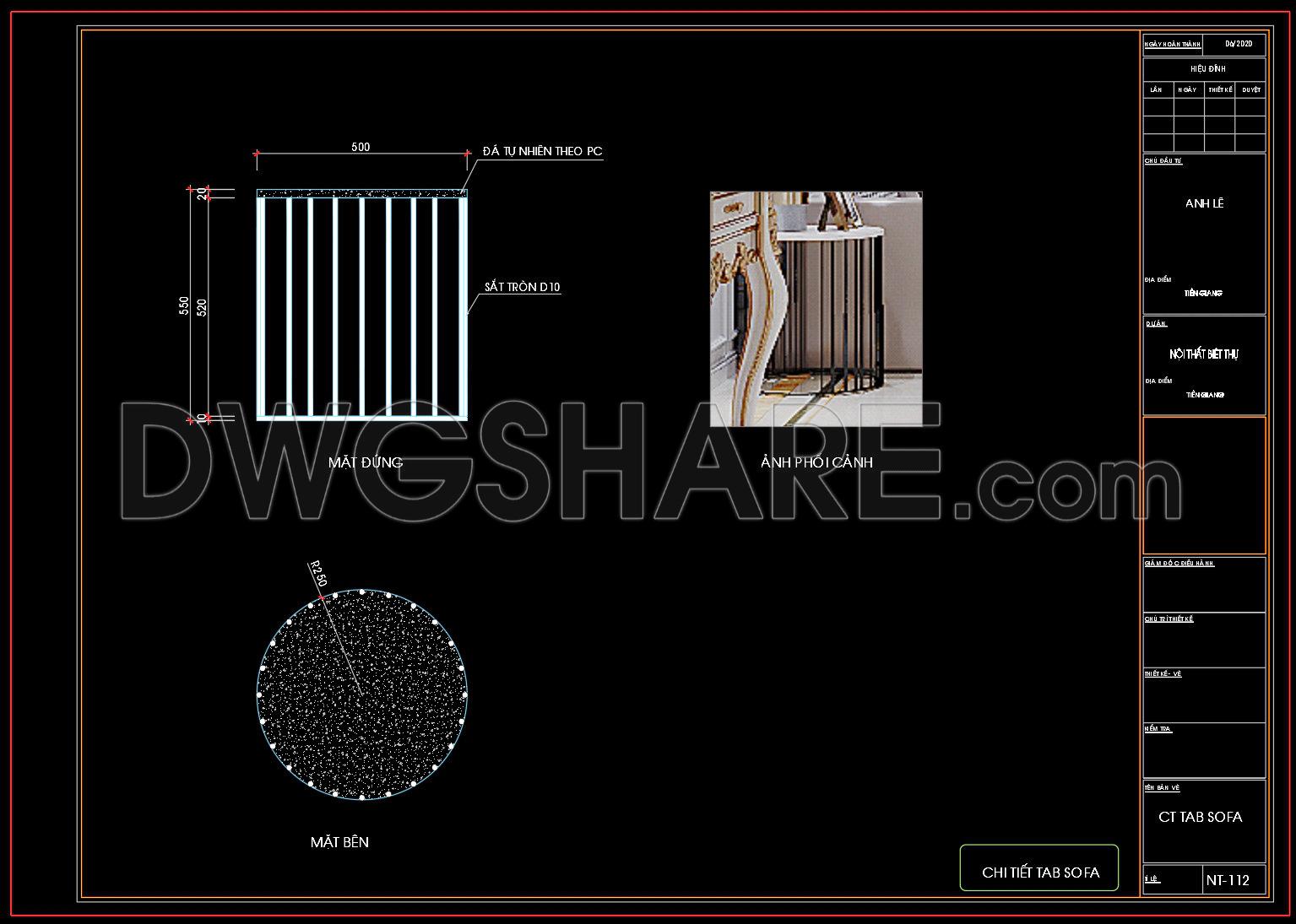 131. Free Download – CAD Shop Drawing of Bedside Table