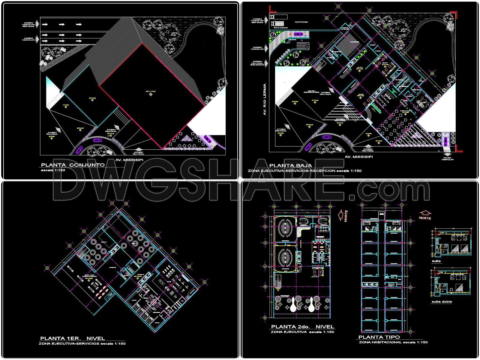 131. Free download of 4-star hotel design drawings in AutoCAD DWG